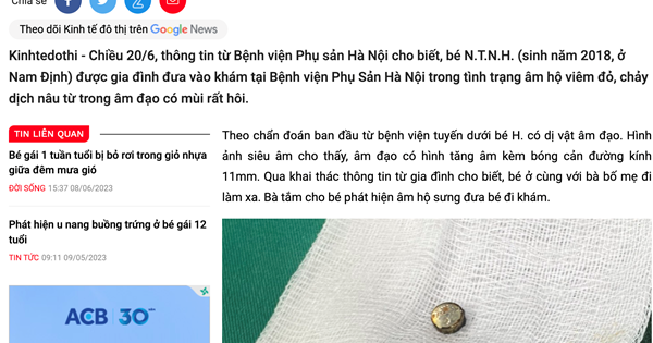 Phát hiện dị vật trong âm đạo bé gái