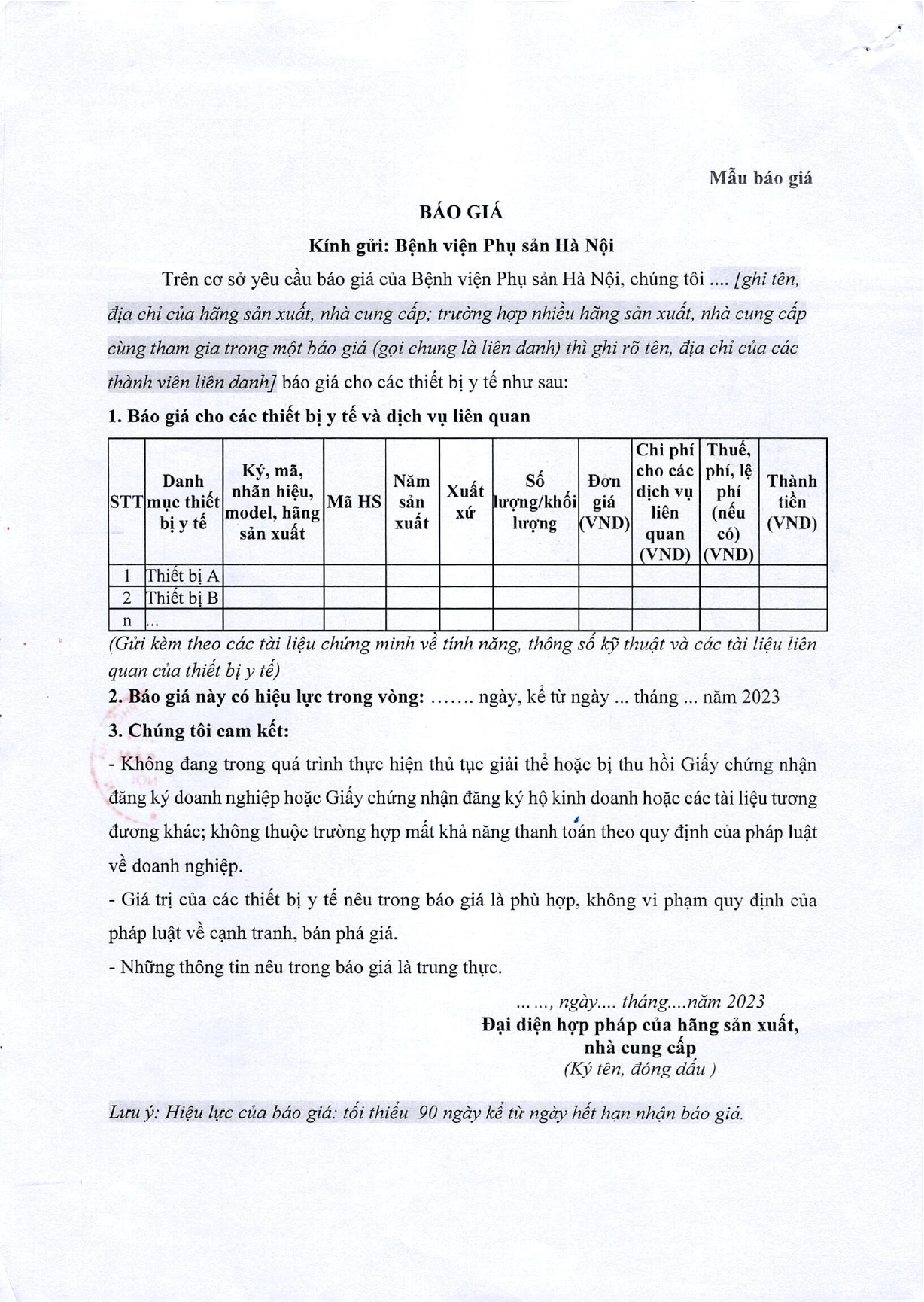 Yêu cầu báo giá